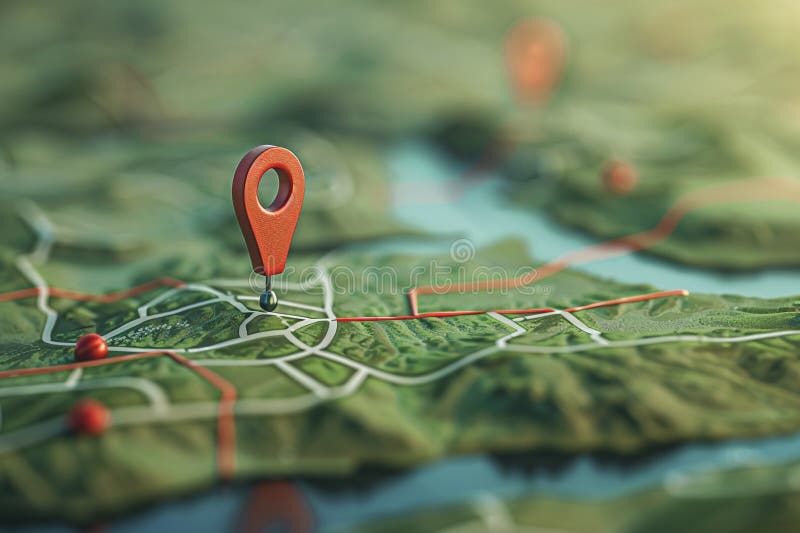 3D Illustration of a Map with a Navigation Pin and Locator Mark Stock ...