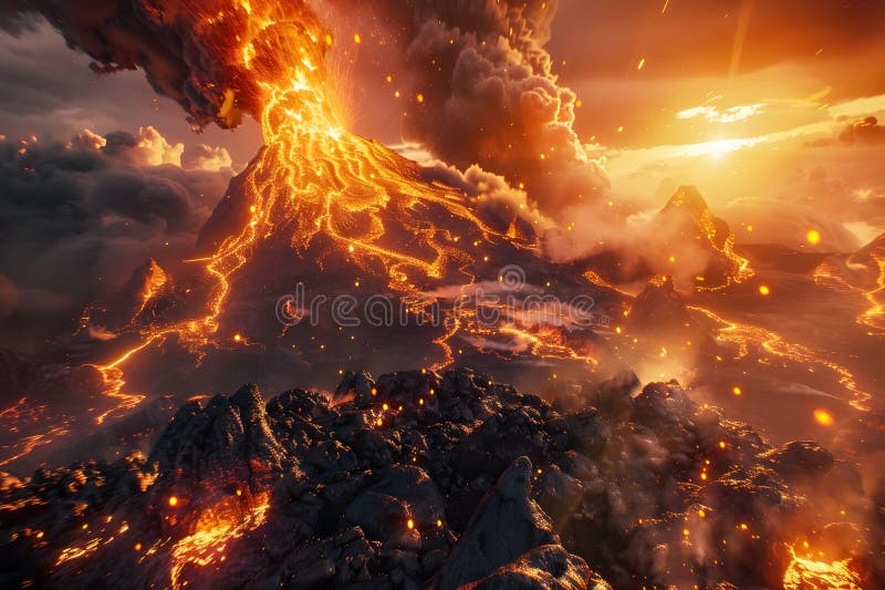 3D Massive Volcano Eruption Stock Illustration - Illustration of ...