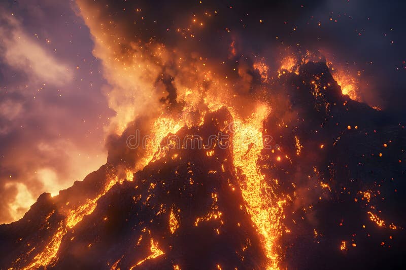 3D Massive Volcano Eruption Stock Illustration - Illustration of ...