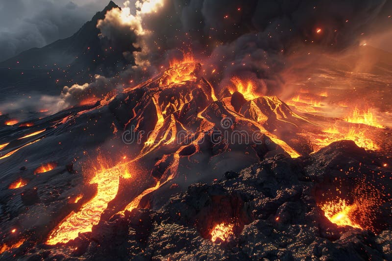 3D Massive Volcano Eruption Stock Illustration - Illustration of dust ...