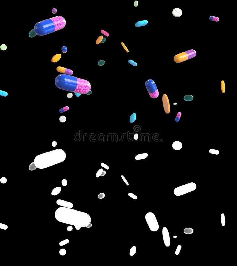 3D Illustration of Medicine Pills Flow with Alpha Layer Stock ...
