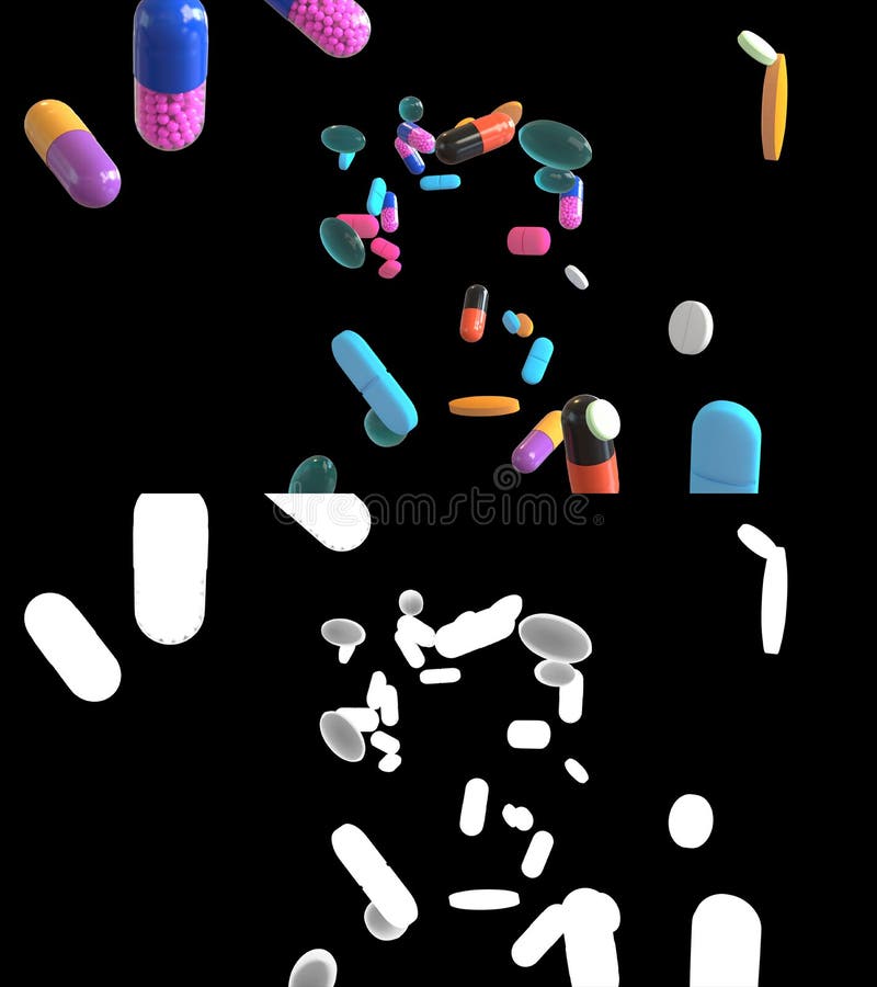 3D Illustration of Medicine Pills Flow with Alpha Layer Stock ...