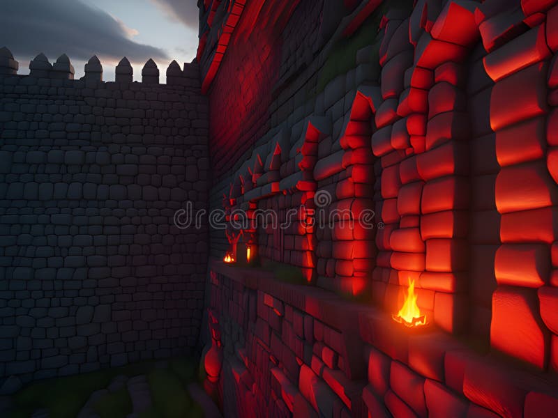 3d Illustration of Medieval Castle Background with Glowing Lights Stock ...