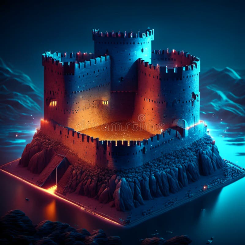 3d Illustration of a Medieval Castle in the Night. 3d Rendering ...