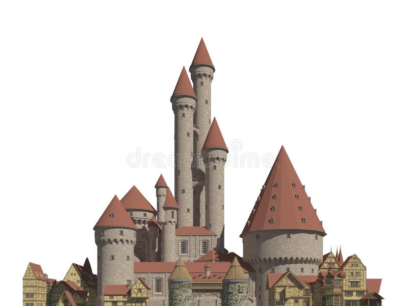 Medieval Cityscape Isolated on White Background 3D Illustration Stock ...