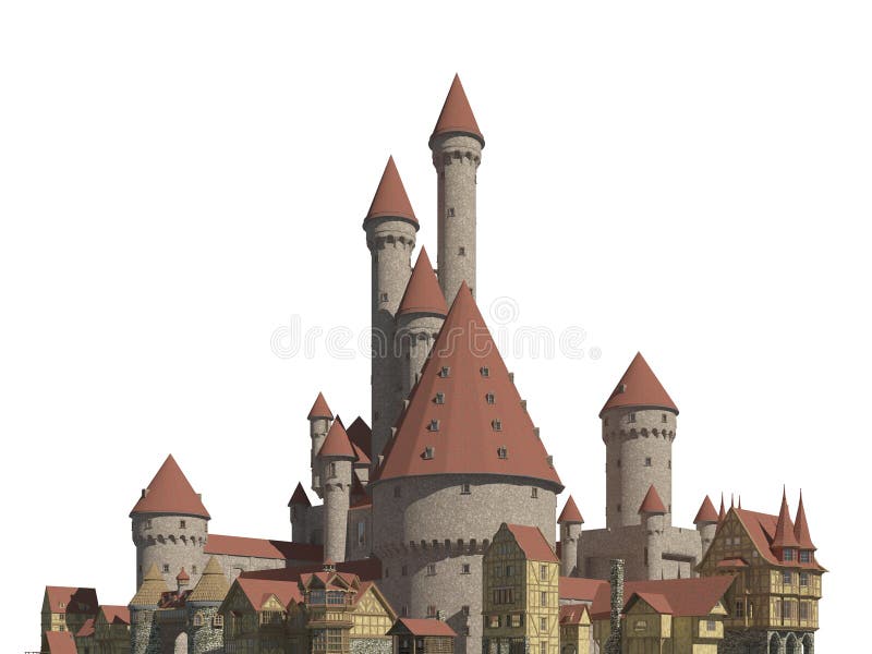 Medieval Cityscape Isolated on White Background 3D Illustration Stock ...
