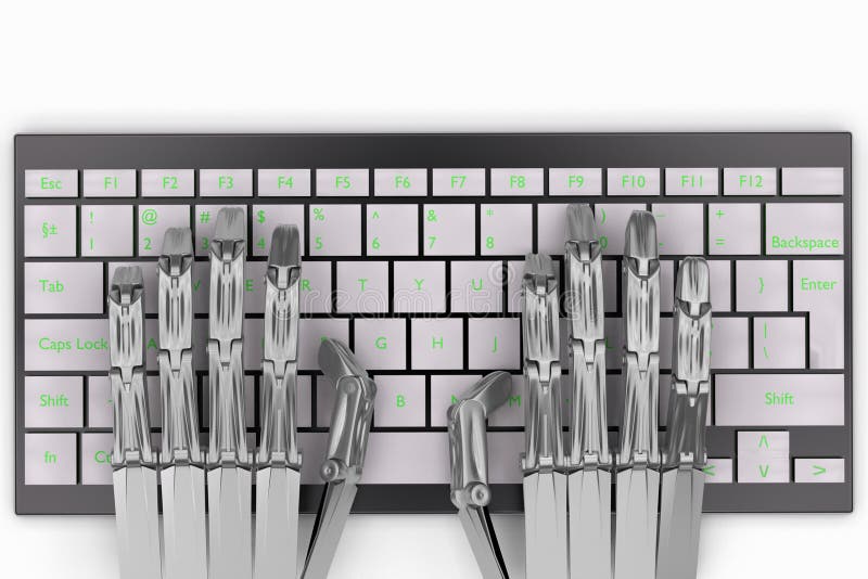 Hands of Ai Robot Typing on Keypad. Robotic Cyborg Hand Using Keyboard ...
