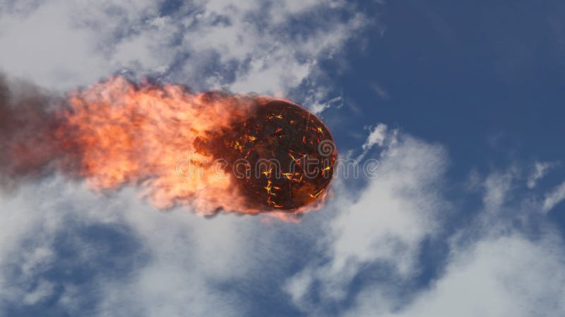 3D Illustration of a Meteorite Burning Up in the Earth`s Atmosphere ...