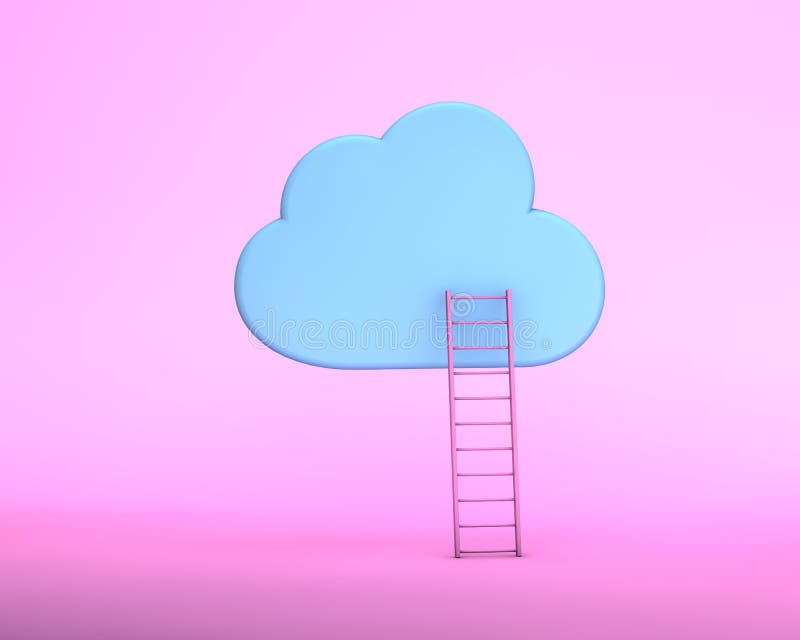 3d Illustration of Minimal Blue Cloud and Pink Ladder on Pastel Pink ...