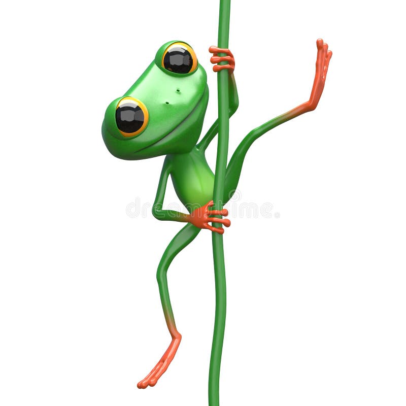 3D Illustration of a Mischievous Frog on Liana Stock Image ...