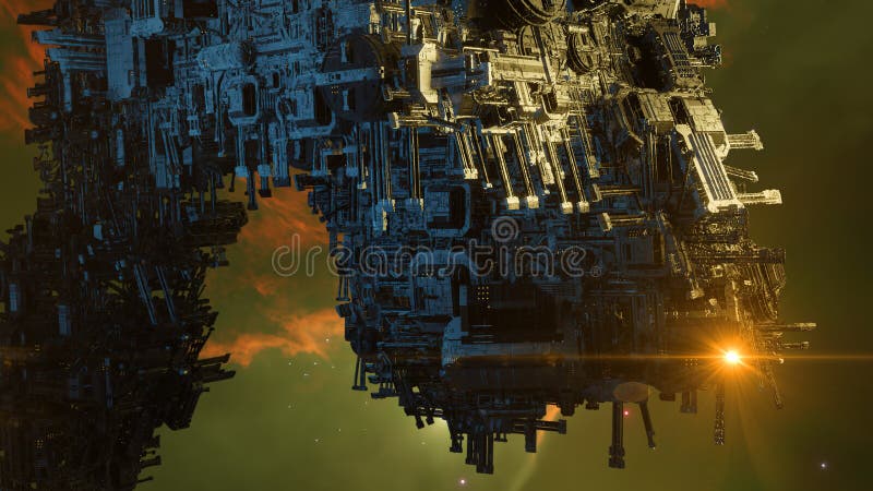 Model of Alien Sci-fi City with Optical Flares Stock Illustration ...