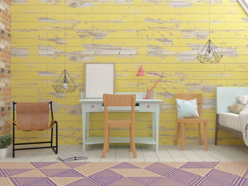 3D Illustration of Modern Bedroom with Working Table Stock Illustration ...