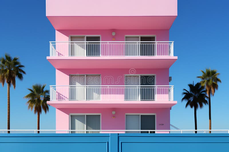 3 D Illustration of Modern Building with Pink Facade Stock Illustration ...