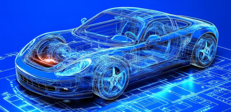 3D Illustration of Modern Car with Hi-tech User Interface in Dark ...