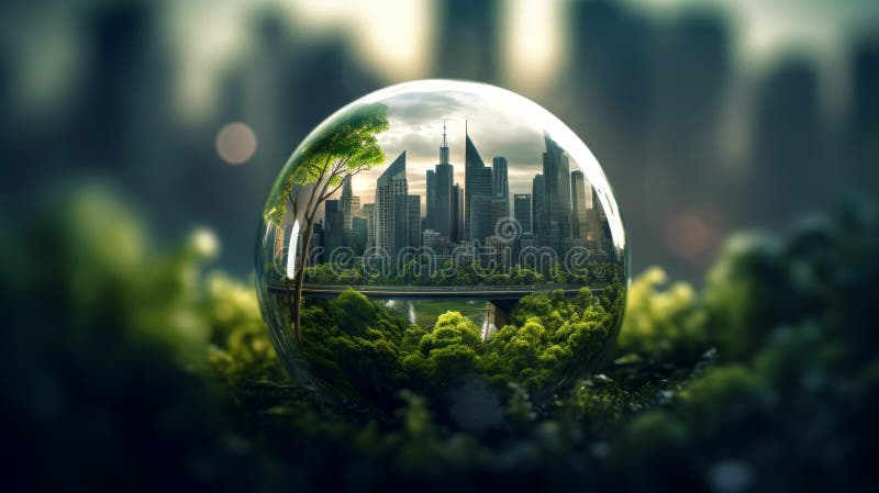 3D Illustration of a Modern Cityscape Inside a Glass Sphere Generative ...