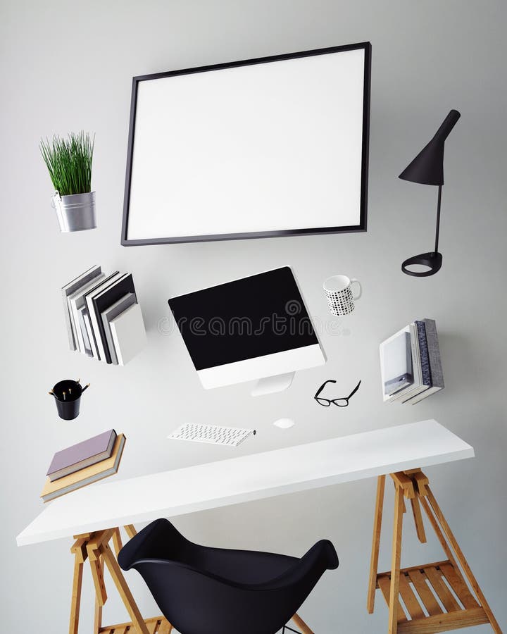 3D Illustration of Modern Computer Template, Workspace Mock Up, Stock ...