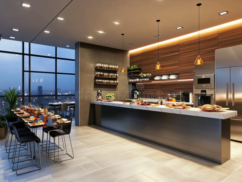 3d Illustration of a Modern Kitchen Interior Design with a Coffee Shop ...