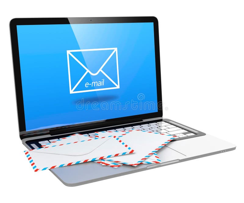 3D Illustration of Modern Laptop with E-mail Symbol on Screen and ...
