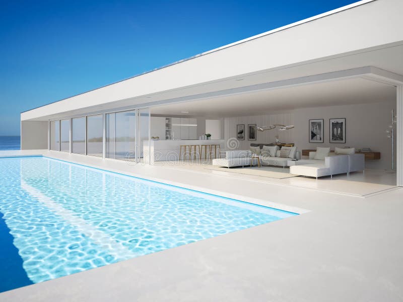 3D-Illustration. Modern Luxury Summer Villa with Infinity Pool Stock ...