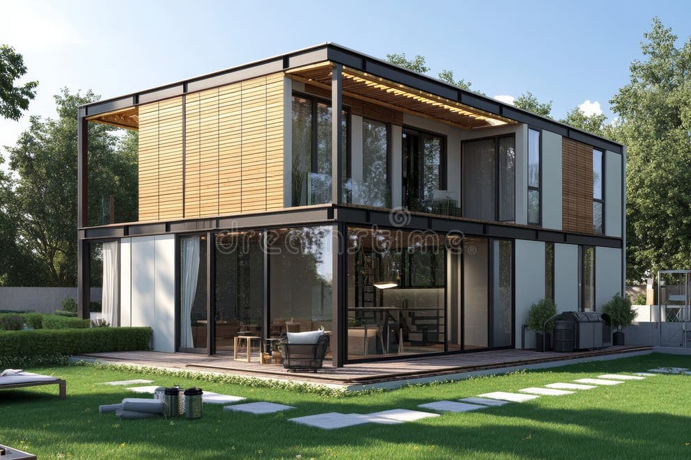 3d Illustration of Modern Modular House Construction Using Composite ...