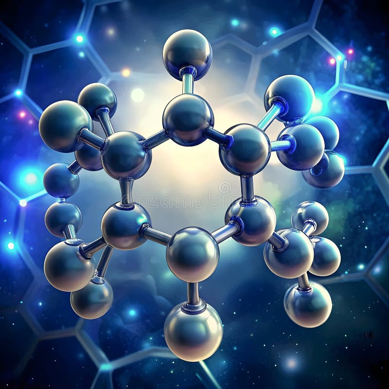 3D Illustration of a Molecule Structure in Space Stock Illustration ...