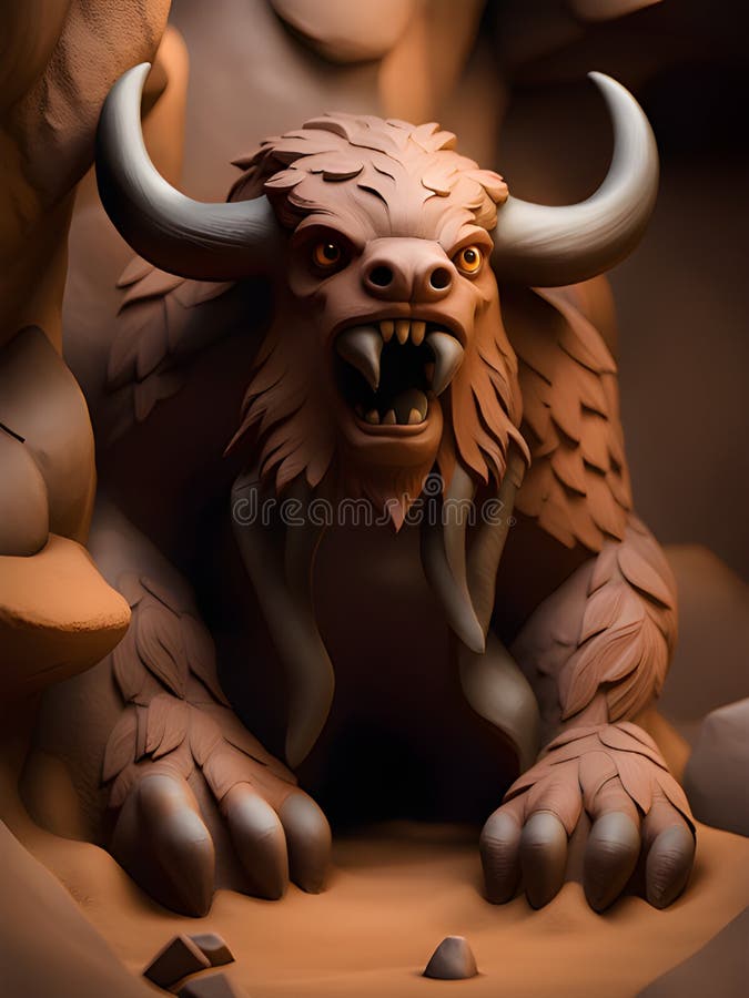 3d Illustration of a Monster with a Large Figure of a Bull Stock ...