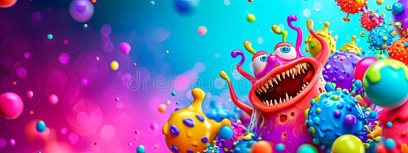 3D Illustration, Monster with Multiple Eyes and Tentacles Amidst a ...