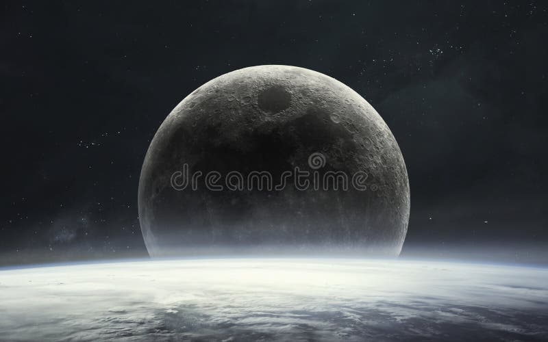3D Illustration of Moon from Earth Orbit. Artemis Space Program. 5K ...