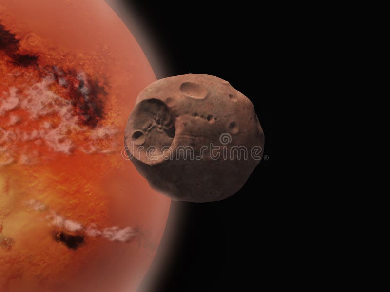 The Moon Phobos and the Planet Mars Stock Illustration - Illustration ...