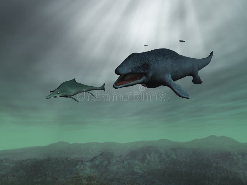 3d Illustration of a Mosasaurus Chasing an Ichthyosaur Stock ...