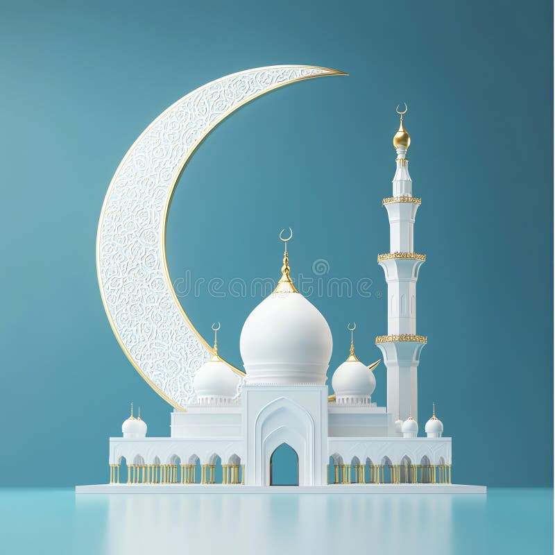 3d Illustration Mosque Architecture: Crescent Moon S Embrace Stock ...