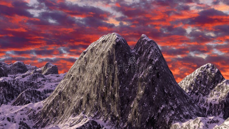 3D Illustration of Mountain and Dramatic Sky Background Stock ...