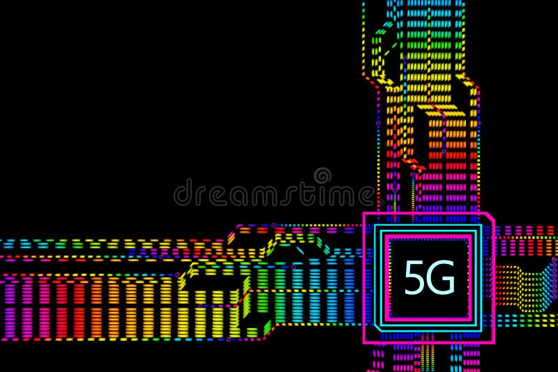 3D Illustration of a Multi-colored Circuit Board with 5G Next ...