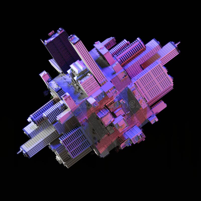 3D-illustration of a Multiverse with Skysrcapers on a Cube Stock ...