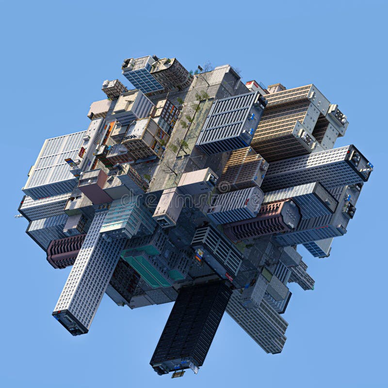 3D-illustration of a Multiverse with Skysrcapers on a Cube Stock ...