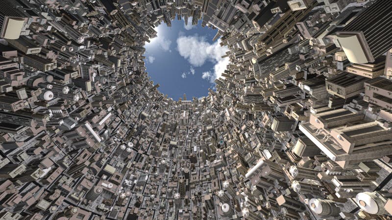 3D-illustration of a Multiverse with Skysrcapers in a Cylinder Stock ...