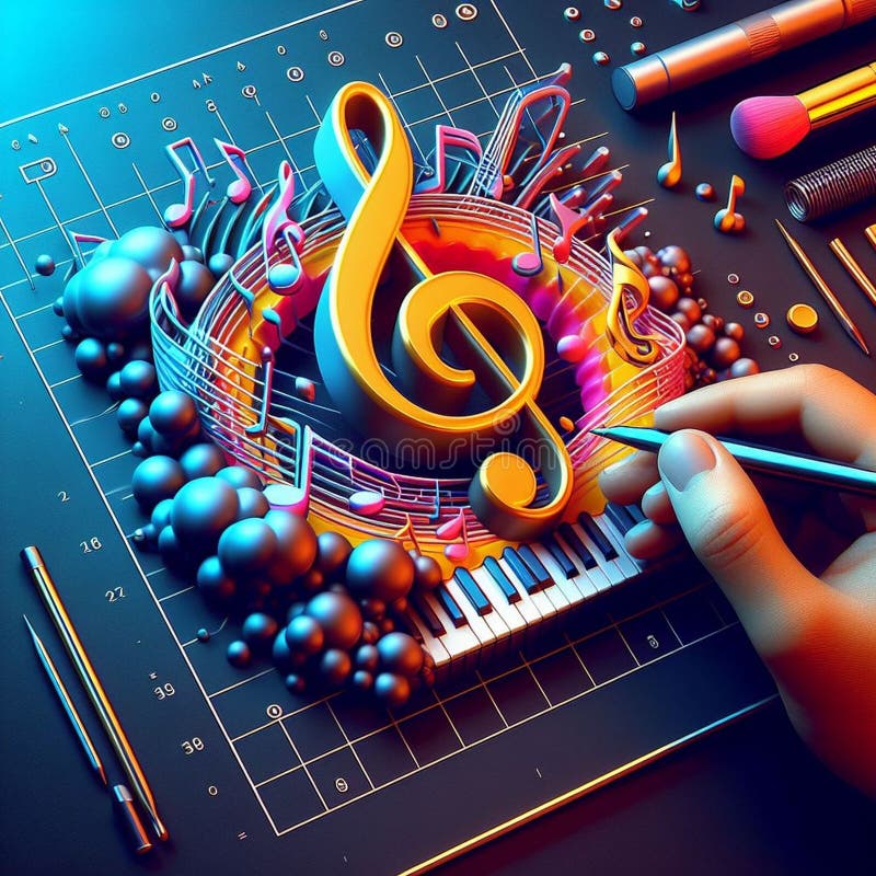 3d Illustration of Musical Notes and Musical Instruments Stock ...