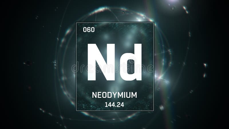 Neodymium As Element 60 of the Periodic Table 3D Illustration on Green ...
