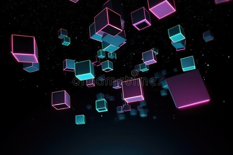 3d Illustration Neon Blue and Magenta Cubes, Each Glowing in a ...