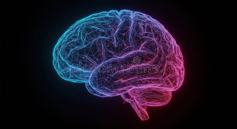3D Illustration - Neon Brain Symbolizing Intelligence, Creativity ...