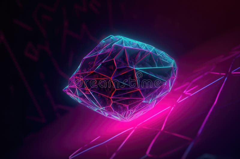 3d Illustration of a Neon Diamond with Intricate Patterns Etched Onto ...