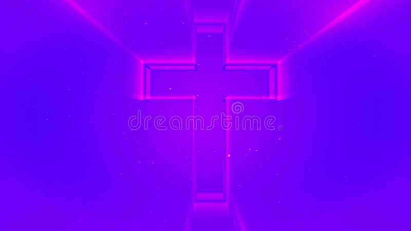 3D Illustration of Neon Glow Cross Over Blue Stock Illustration ...