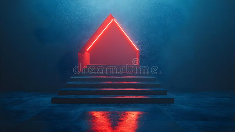 3D Illustration - Neon Red Lines Triangle Portal and Steps Stock ...