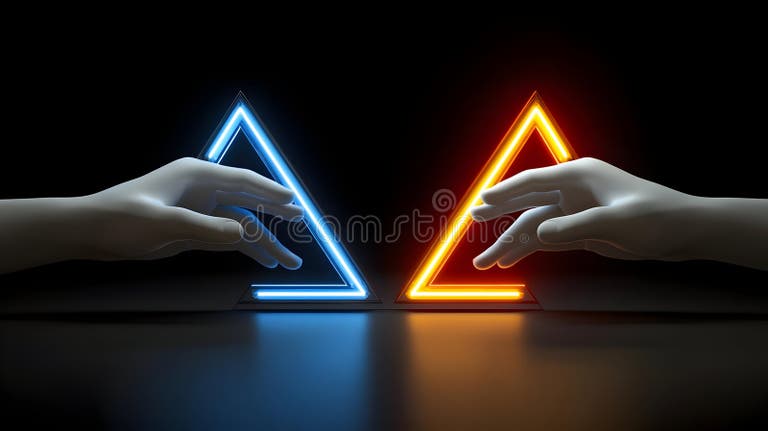 3D Illustration - Neon Triangles and Hands Reaching Stock Illustration ...