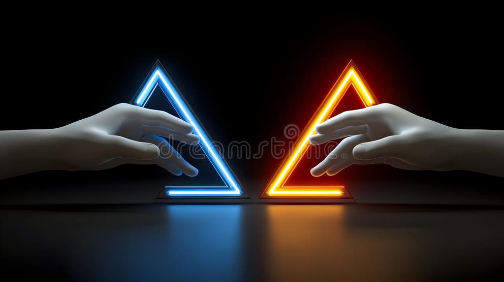 3D Illustration - Neon Triangles and Hands Reaching Stock Illustration - Illustration of hand ...