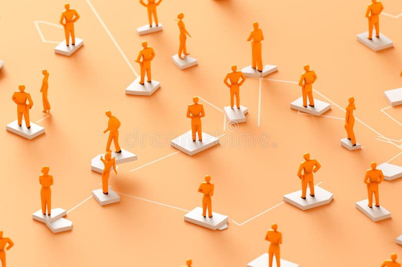 3D Illustration of a Network of Orange People on a Light Background ...