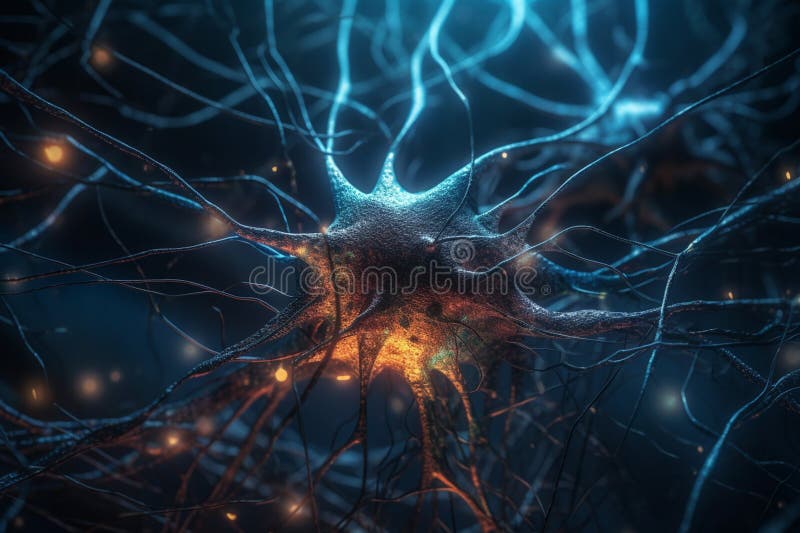 3d Illustration of Neuron Cell or Neurons in Abstract Background ...