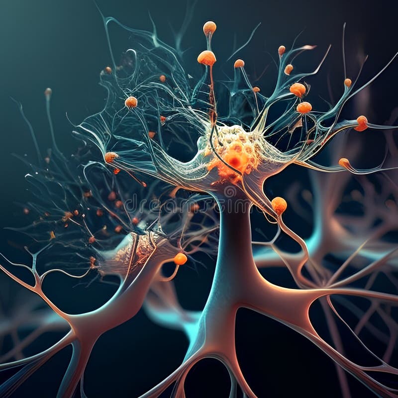 3d Illustration of Neuron Cell with Neurons and Nervous System ...