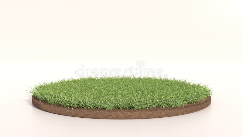 3D Illustration of Round Green Grass, Soil Ground, Turf. Grass Circle ...