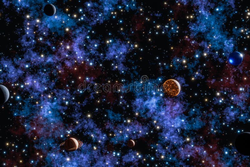 3D Illustration of Night Sky with Stars and Planets Stock Illustration ...